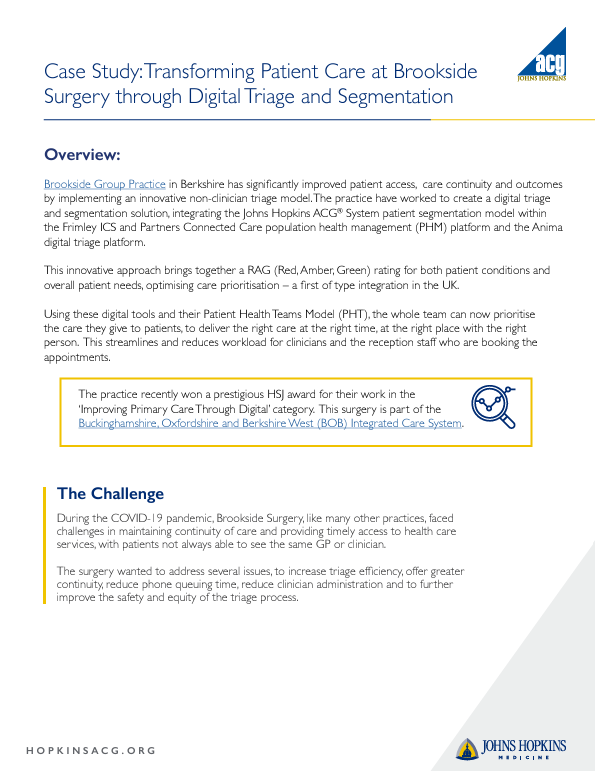 Transforming Patient Care through Digital Triage and Segmentation (UK) - Johns Hopkins ACG® System